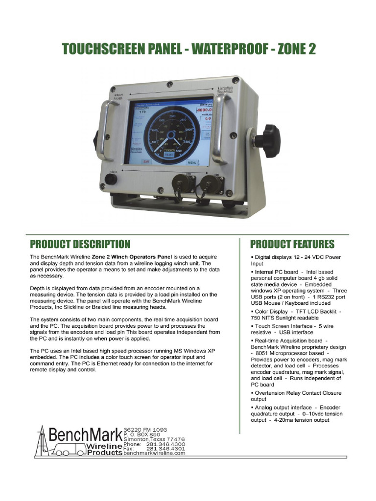 BenchMark Wireline Zone 2 Winch Operators Panel | PDF