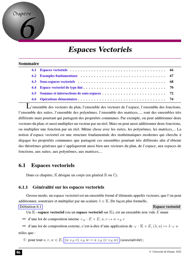 Bases et Espaces Vectoriels | PDF | Base (algèbre linéaire) | Espace ...