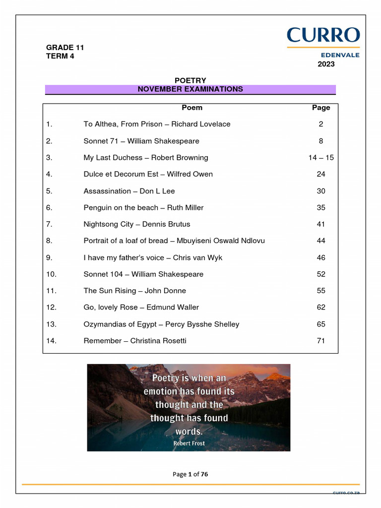 Grade 11 Final Poetry Booklet | PDF | Bracket | Poetry