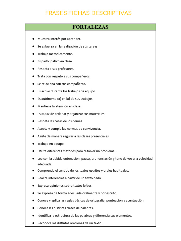 Frases - Fichas Descriptivas | PDF | Puntuación | Decimal
