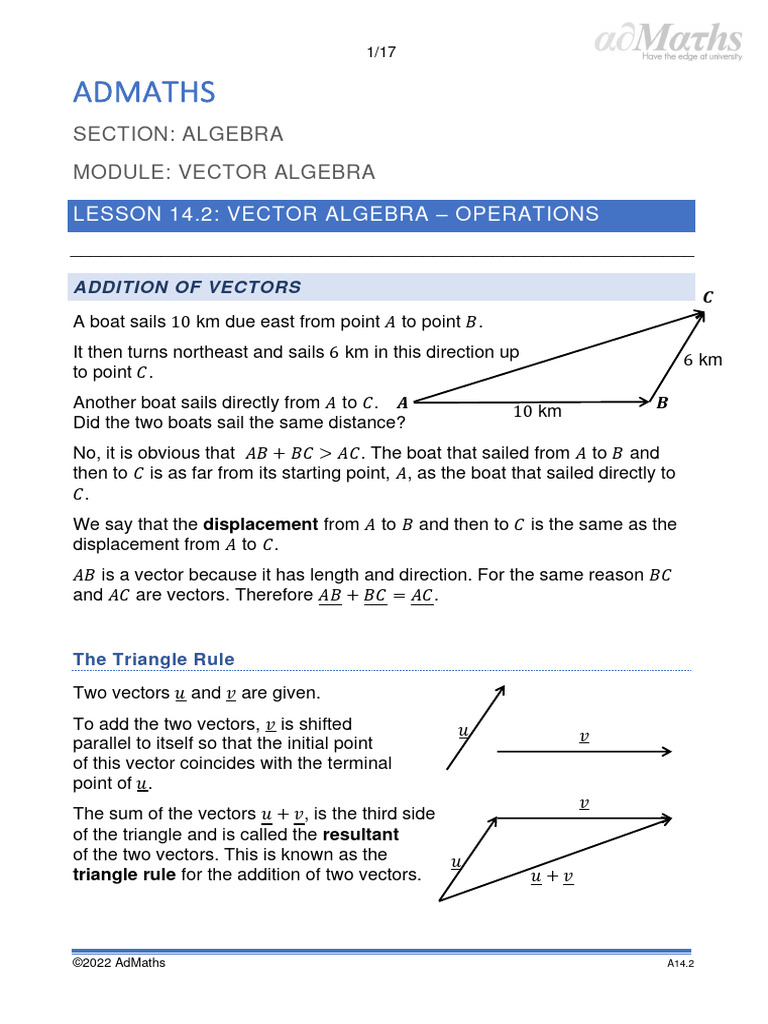 A14.2 e Vector Alg Operations | PDF | Euclidean Vector | Geometry