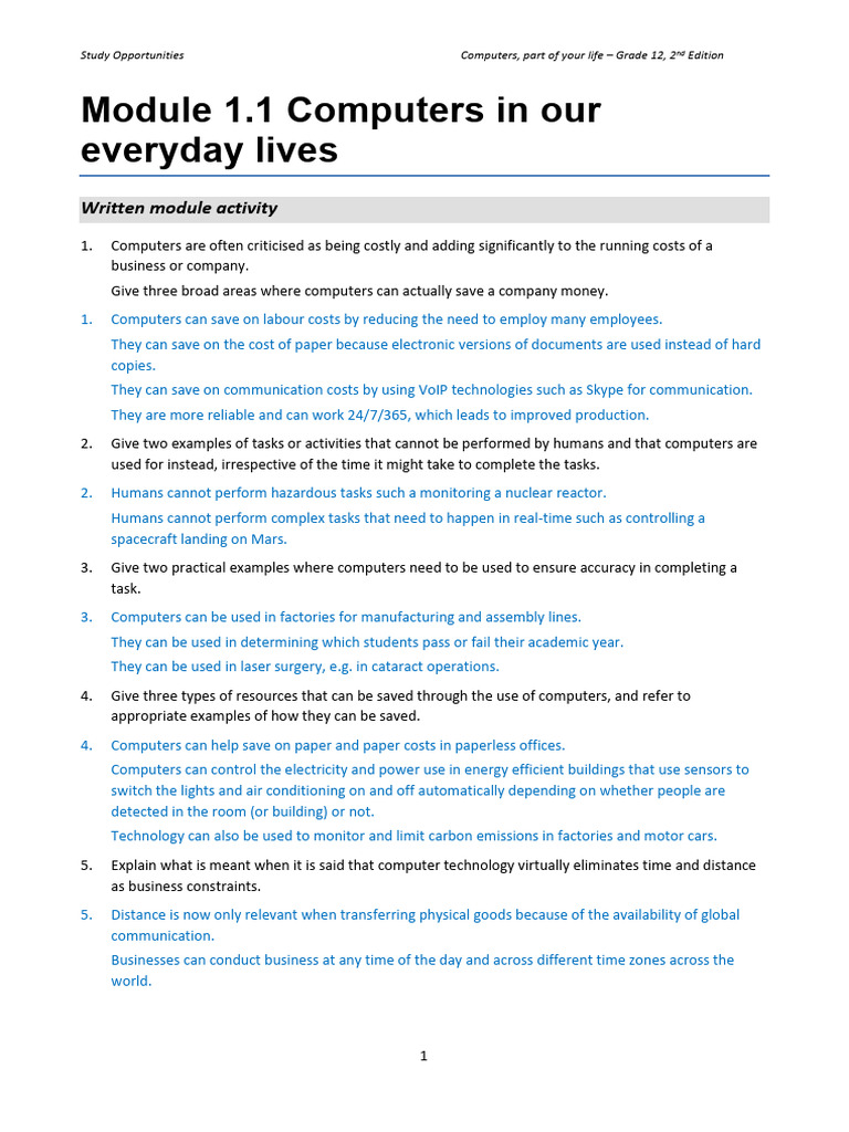Computers in Daily Life: Grade 12 Guide | PDF | Technological ...