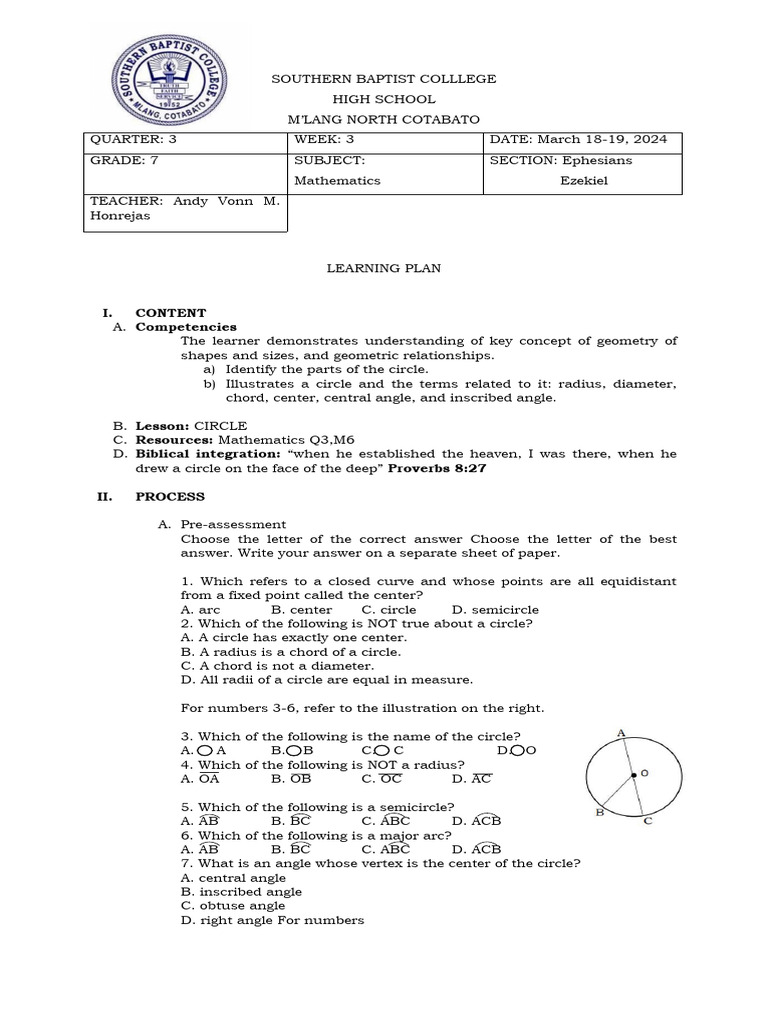 Lesson Plan Circle | Download Free PDF | Circle | Tangent