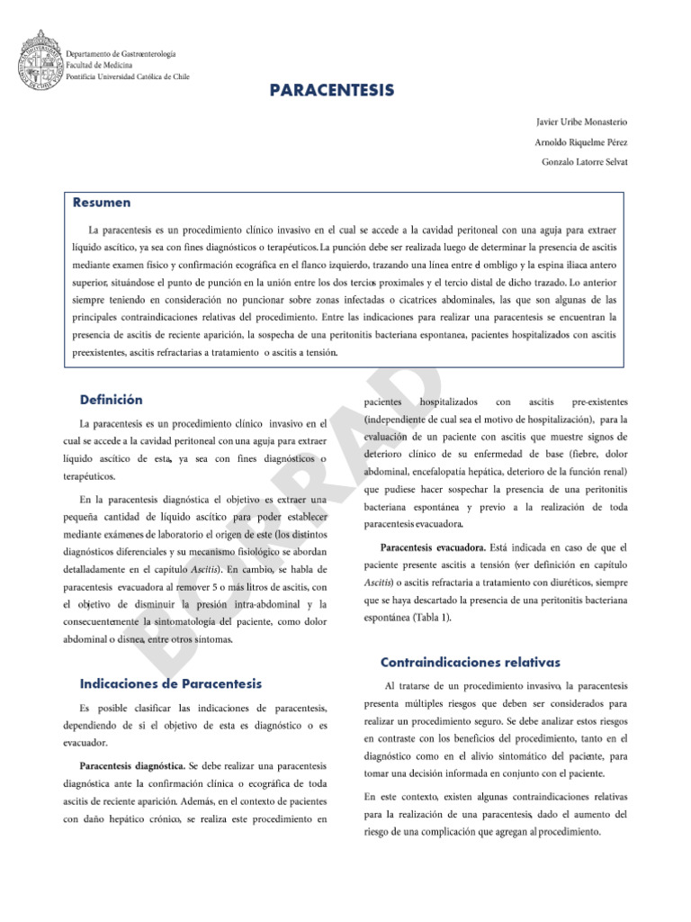 Guía de Paracentesis Clínica | PDF