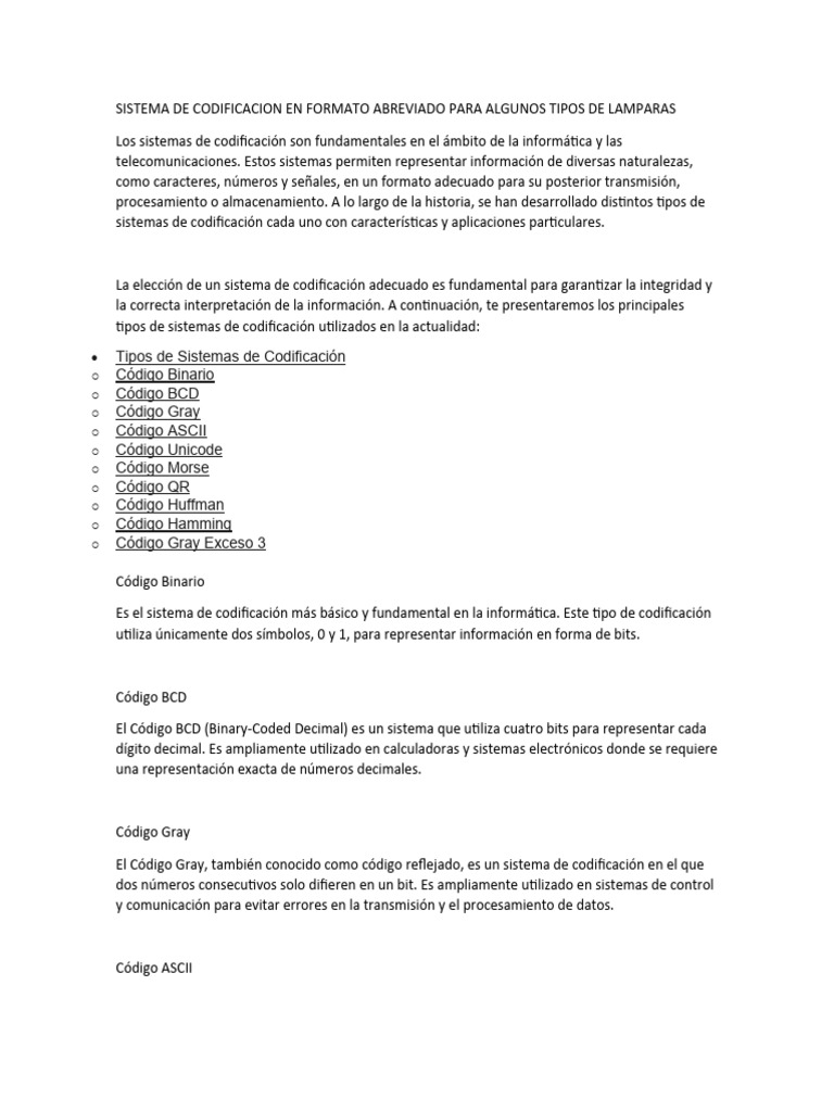 Sistema de Codificacion en Formato Abreviado para Algunos Tipos de ...