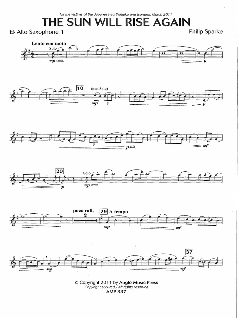 05 Saxophone - THE SUN WILL RISE AGAIN - Philip Sparke - Concert Band | PDF