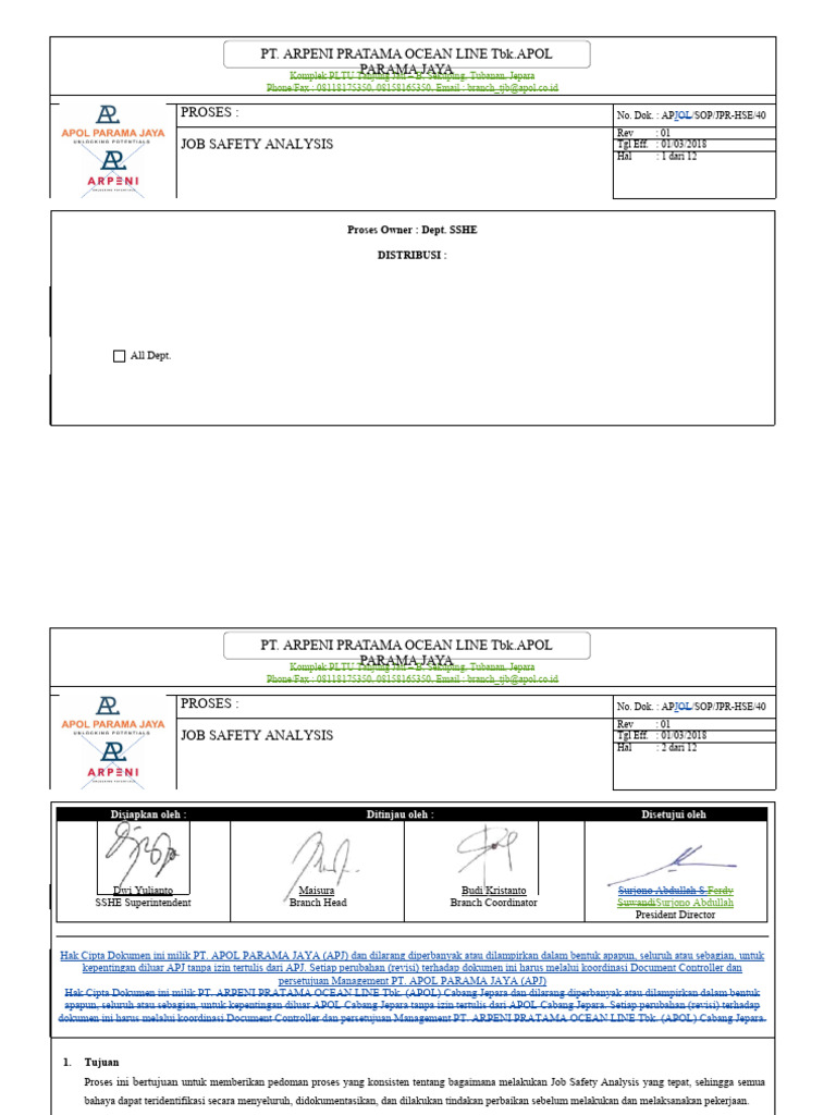 APJ - SOP.JPR-HSE.40 Job Safety Analysis | PDF
