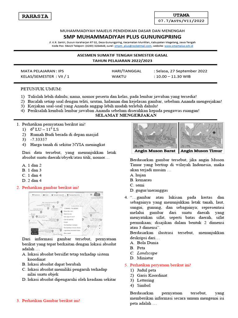 Soal Asts Ips Kelas 7 20222023 | PDF