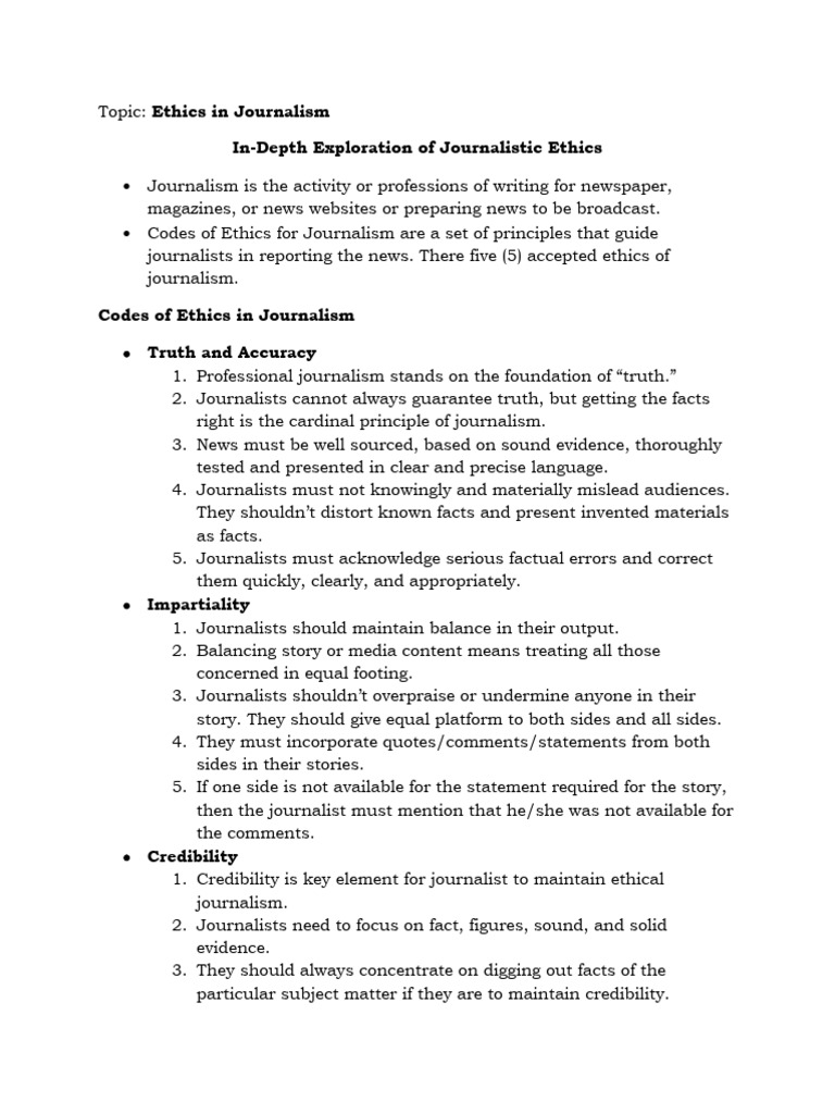 Ethics in Journalism | PDF | Journalism | Conflict Of Interest
