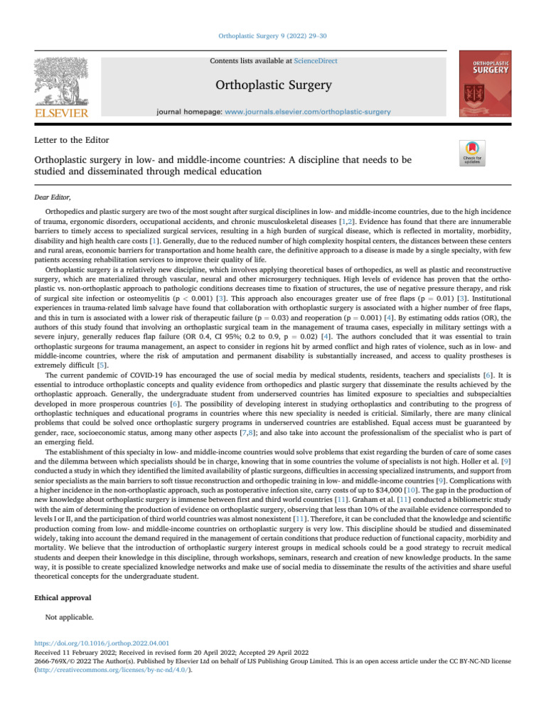 Orthoplastic Surgery in Low and Middle Income Countries A Di - 2022 ...