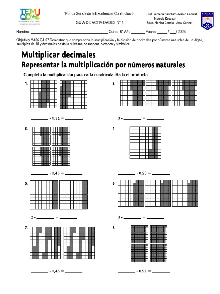 Guia 1 Decimales Multiplicacion | PDF