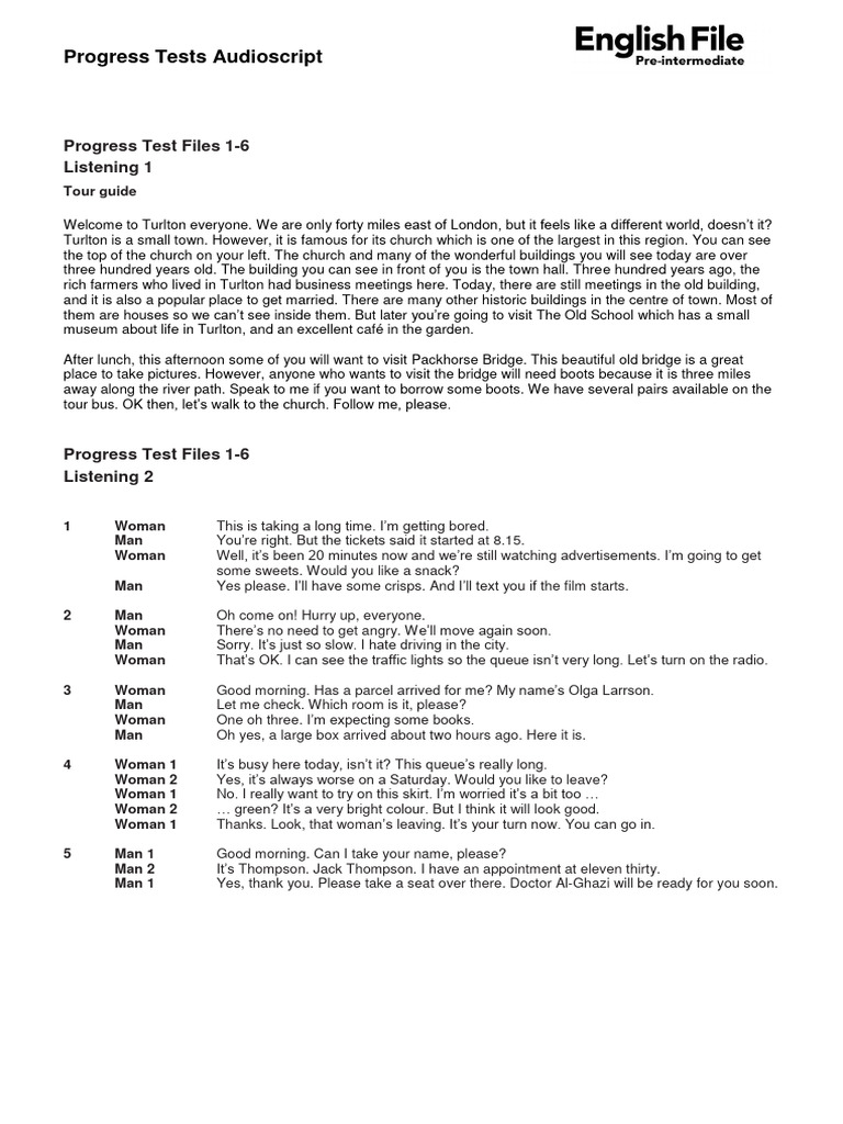 EF4e Preint Progress Listening Scripts | PDF | Language Arts & Discipline | Home & Garden