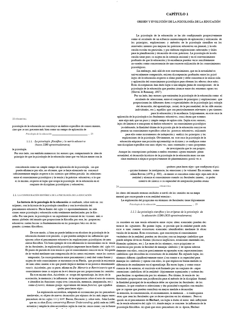 Unid. I Psico de La Educ. César Coll | PDF | Sicología | Psicología Educacional