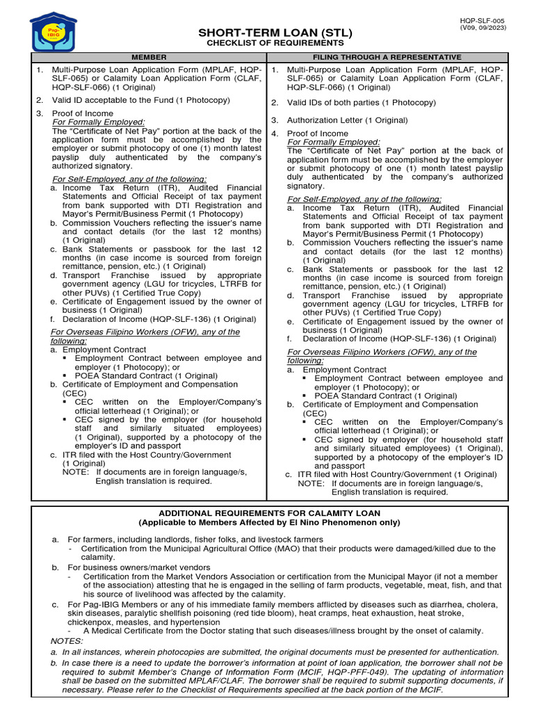 SLF005 ShortTermLoanChecklistRequirements V09 | PDF | Employment