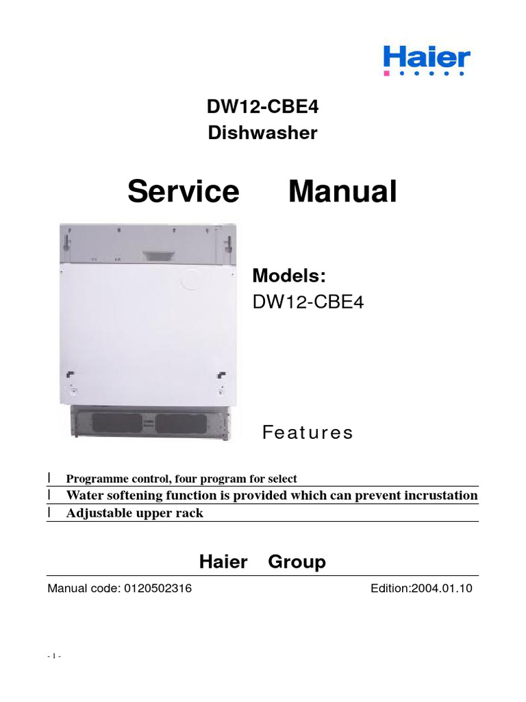 Dw12-Cbe4 Service Manual | PDF | Dishwasher | Equipment