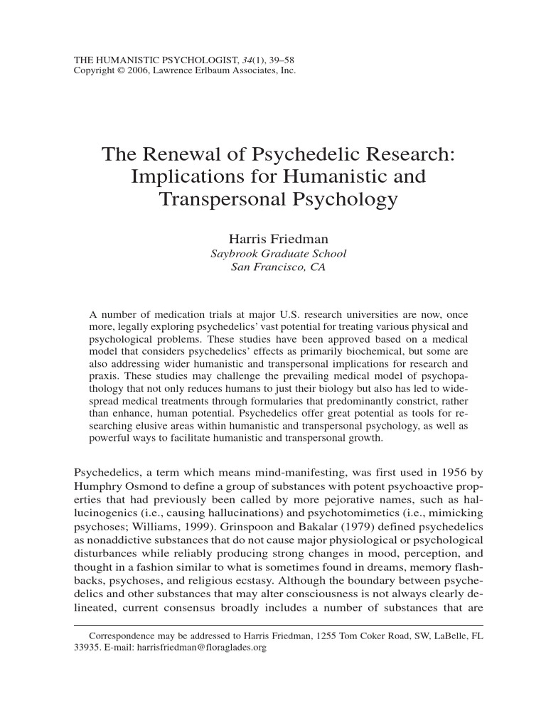 The - Renewal - of - Psychedelic - Research - Impl - H Friedman | PDF ...