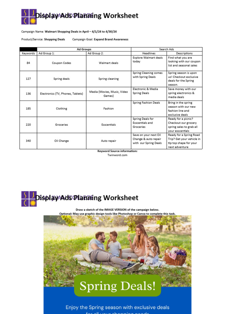 Display Ads Planning Worksheet | PDF | Walmart | Grocery Store