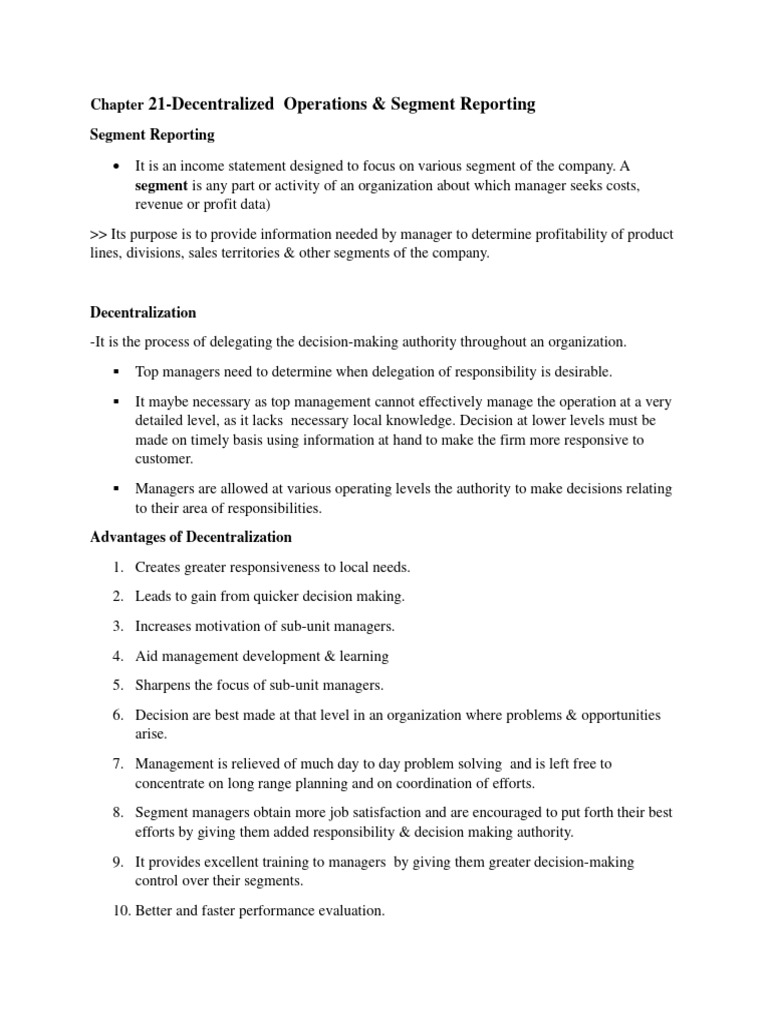 Chapter 21 Module 2 Decentralization And Segment Reporting Pdf Decision Making Economies