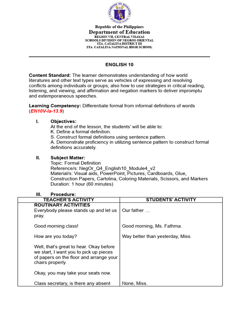 Formal Definition Lesson Plan - Final Demo | Download Free PDF ... Formal Definition Lesson Plan - Final Demo | Download Free PDF ...