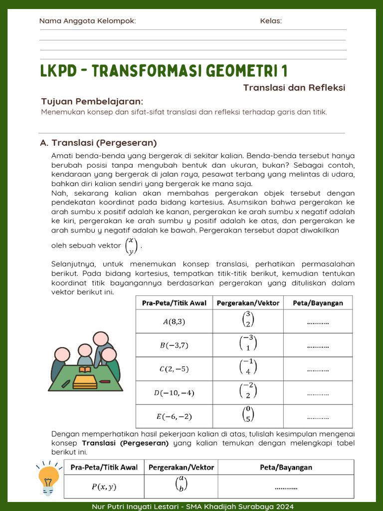 LKPD - Transformasi 1 - Translasi Dan Refleksi | PDF | Metode & Bahan Ajar | Sains & Matematika