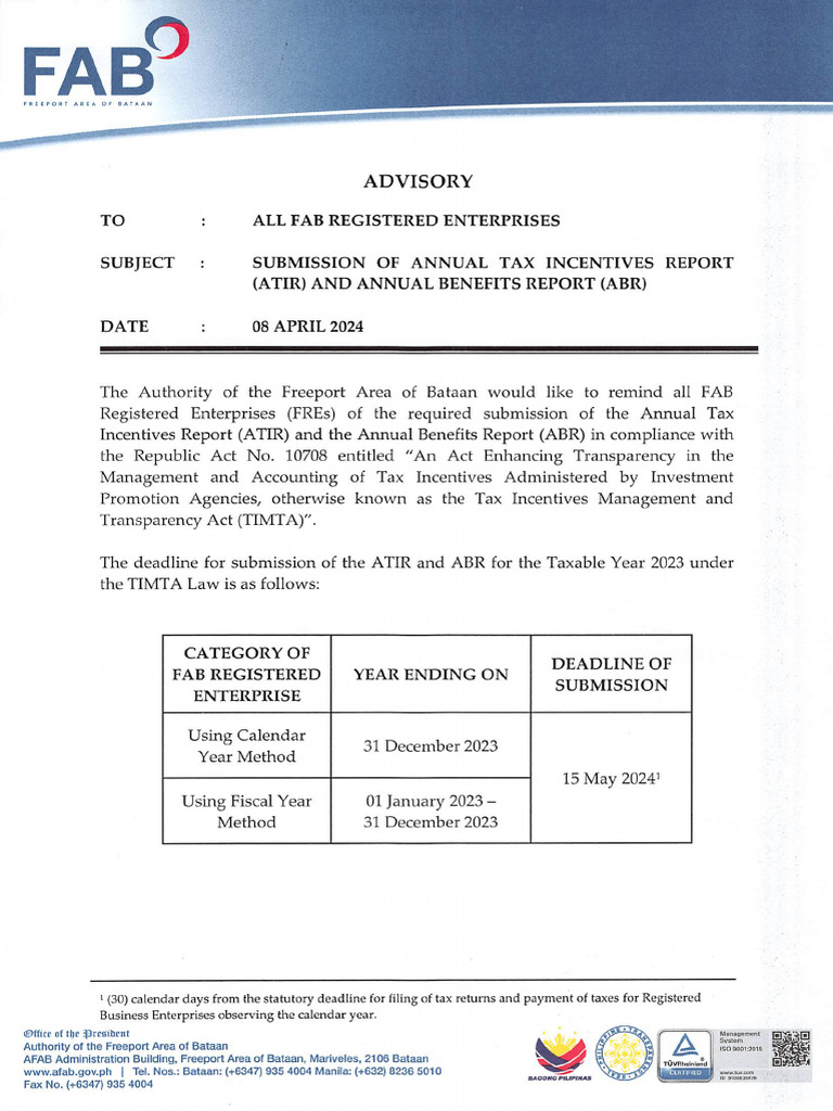 08 April 2024 - Advisory - Submission of ATIR and ABR | PDF