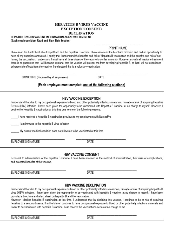 Hepatitis B Vaccine Consent Form | PDF | Hepatitis B | Hepatitis