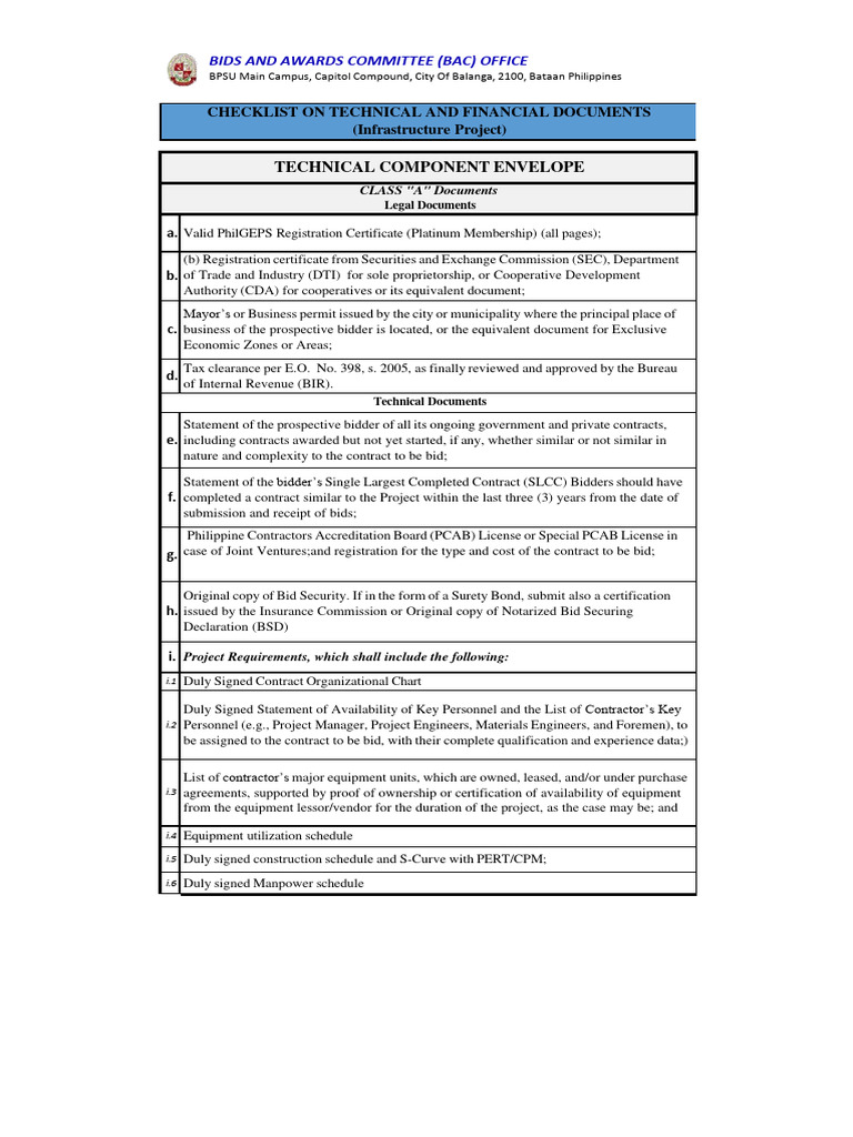 Checklist On Technical and Financial Component | PDF | Joint Venture ...