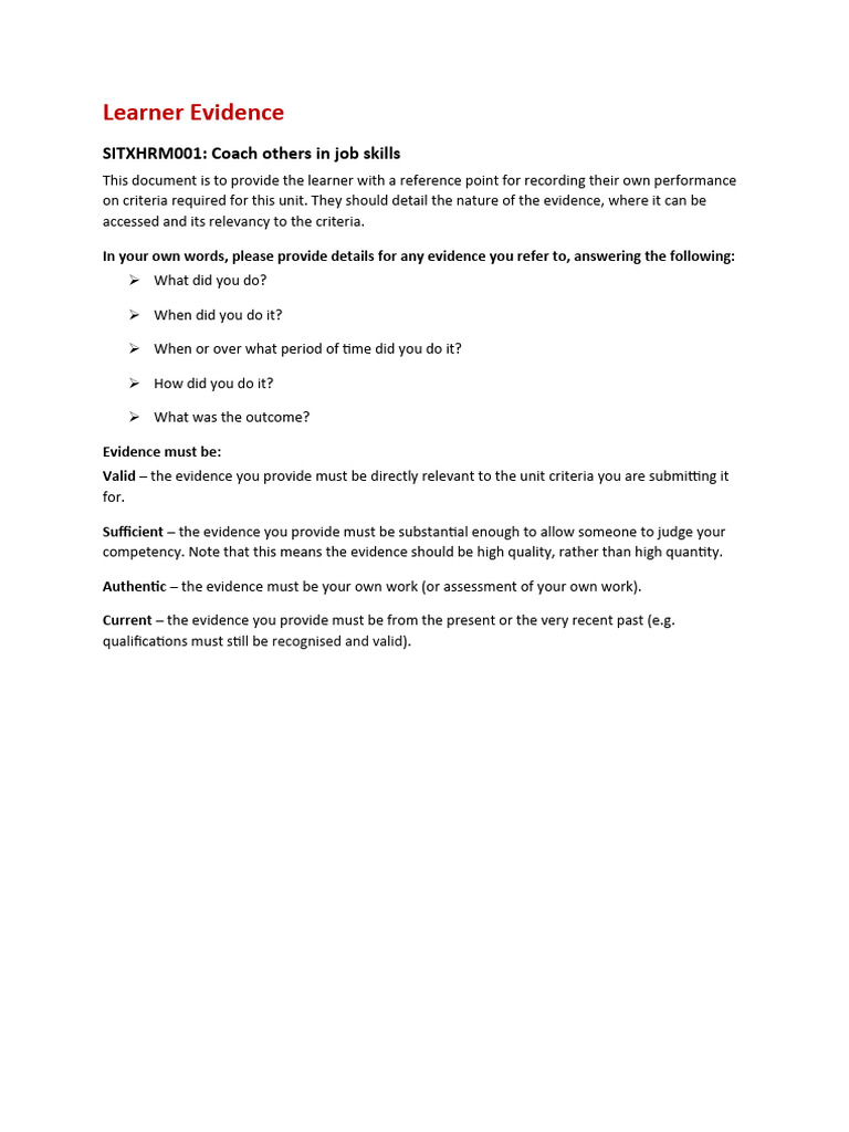 SITXHRM001 Learner Evidence V1.0 | Download Free PDF | Educational ...