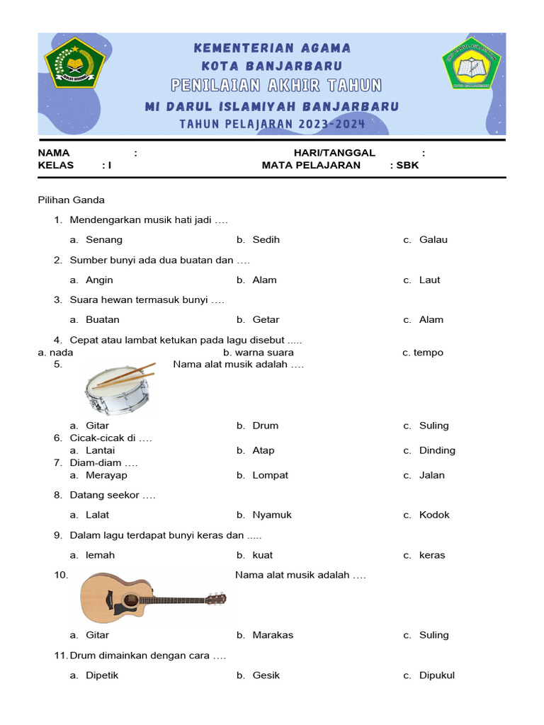 Pas 2 SBK Kelas 1 2023-2024 | PDF