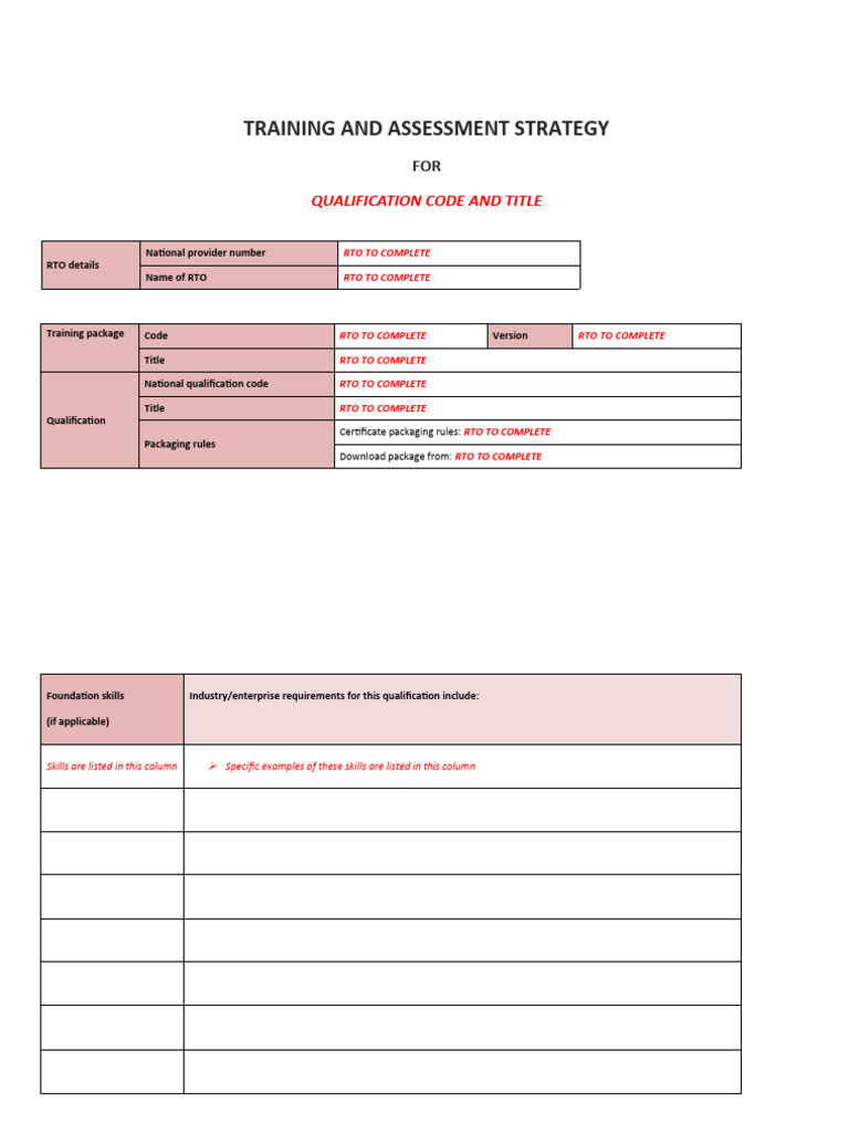 Training and Assessment Strategy Template V5.0 | PDF | Educational ...