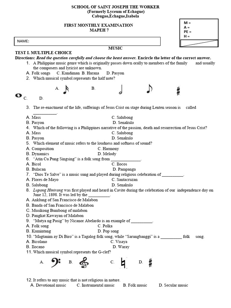 Grade 7 MAPEH Exam | PDF