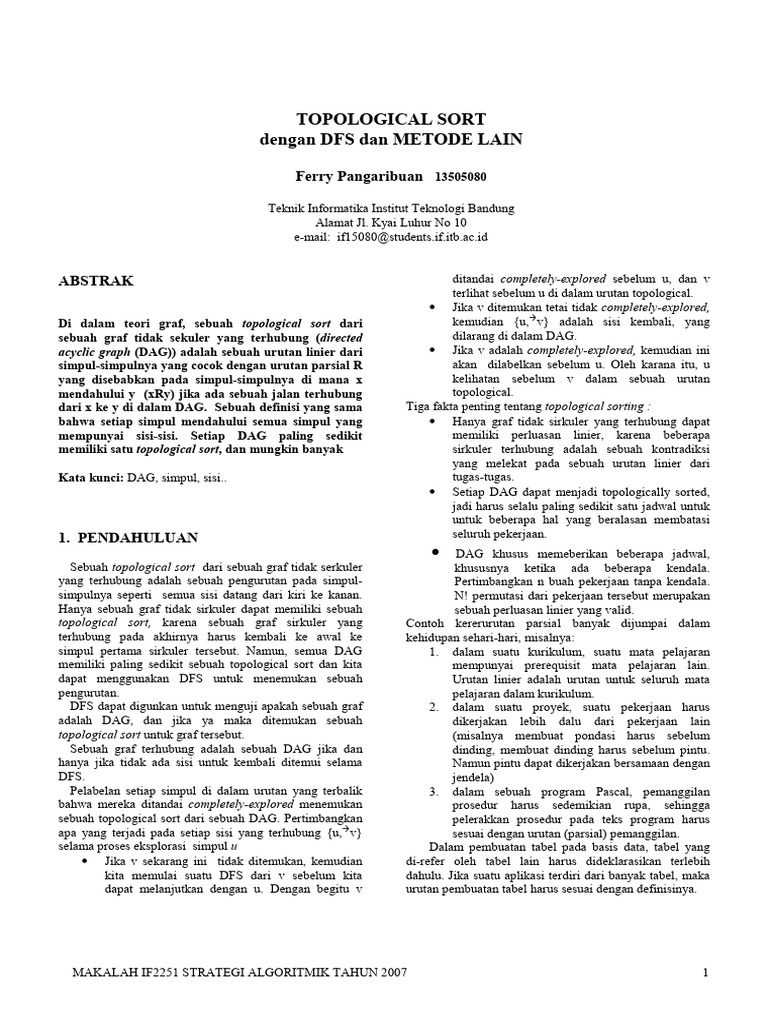 Adoc - Pub - Topological Sort Dengan Dfs Dan Metode Lain | PDF