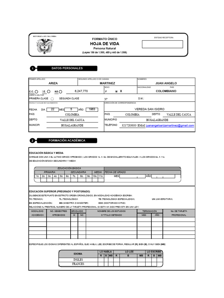 Formato Único Hoja de Vida SIGEP II | PDF
