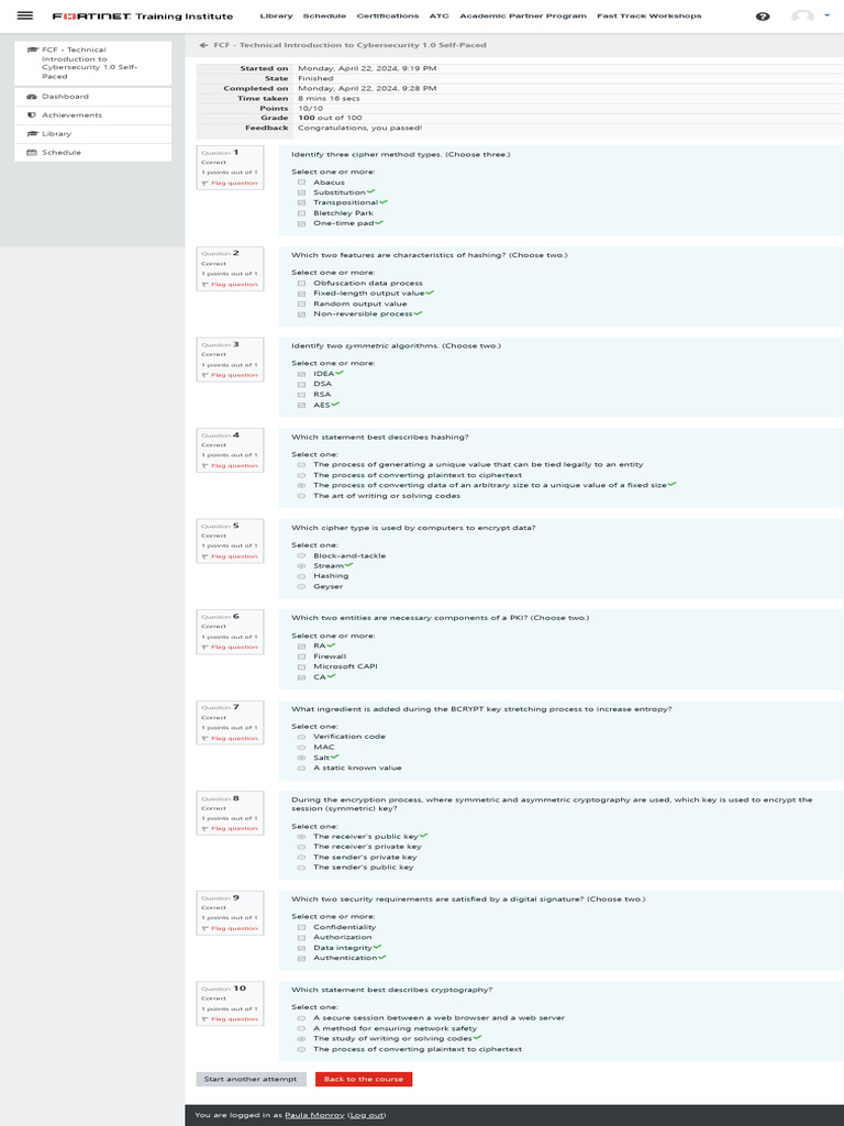 Quiz - Cryptography and The Public Key Infrastructure - Attempt Review | Download Free PDF ...