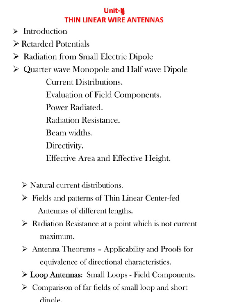 Thin Linear Wire Antennas I Unit 2nd Half | PDF