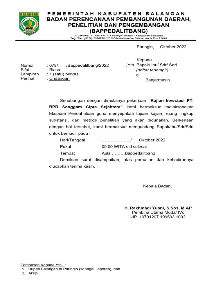 Undangan Ekspose Pendahuluan | PDF