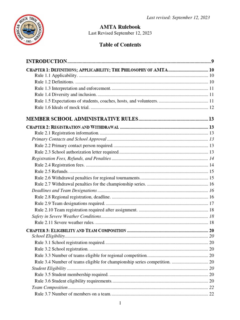 AMTA Mock Trial Rulebook 2023 | PDF | Trials | Judge