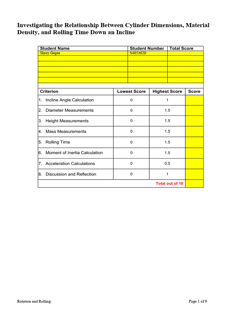Lab 1 - Rotation and Rolling - Laboratory Report - 2024-5 | PDF | Rotation Around A Fixed Axis ...
