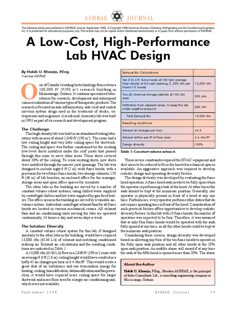A Low-Cost, High Performance Lab HVAC Design | PDF | Hvac | Ventilation ...