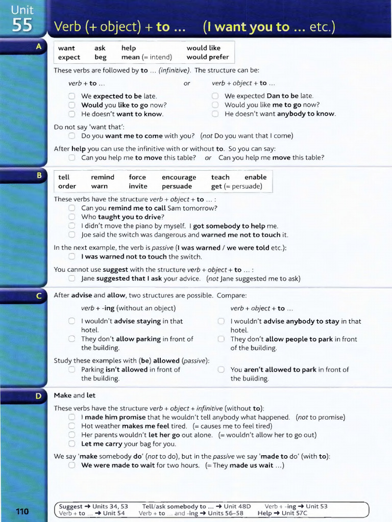 VERB + Object + To INF - Unit 55 From Murphy | PDF | Verb