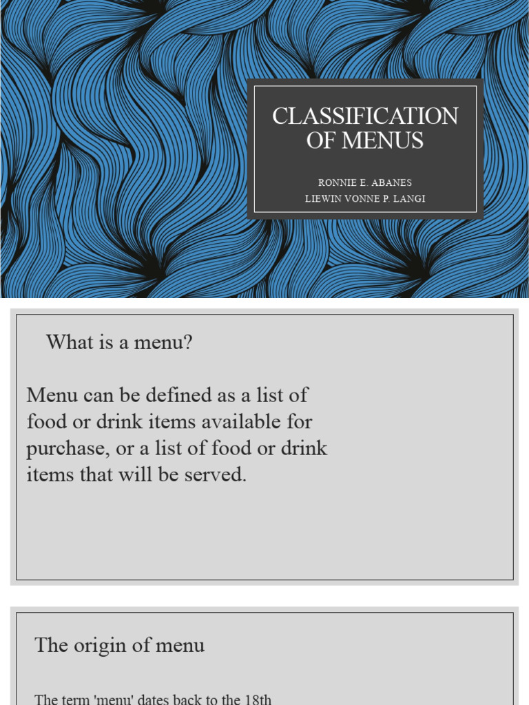 Classification of Menus | PDF | Menu | Meal