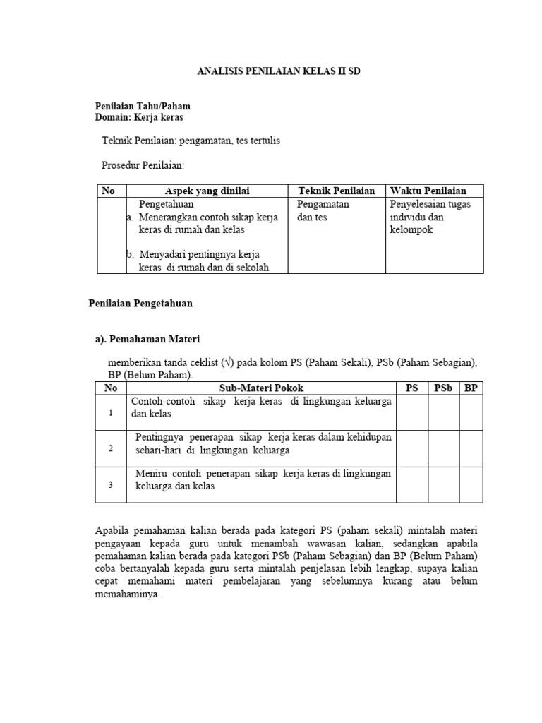 Analisis Penilaian Kelas 2 | PDF