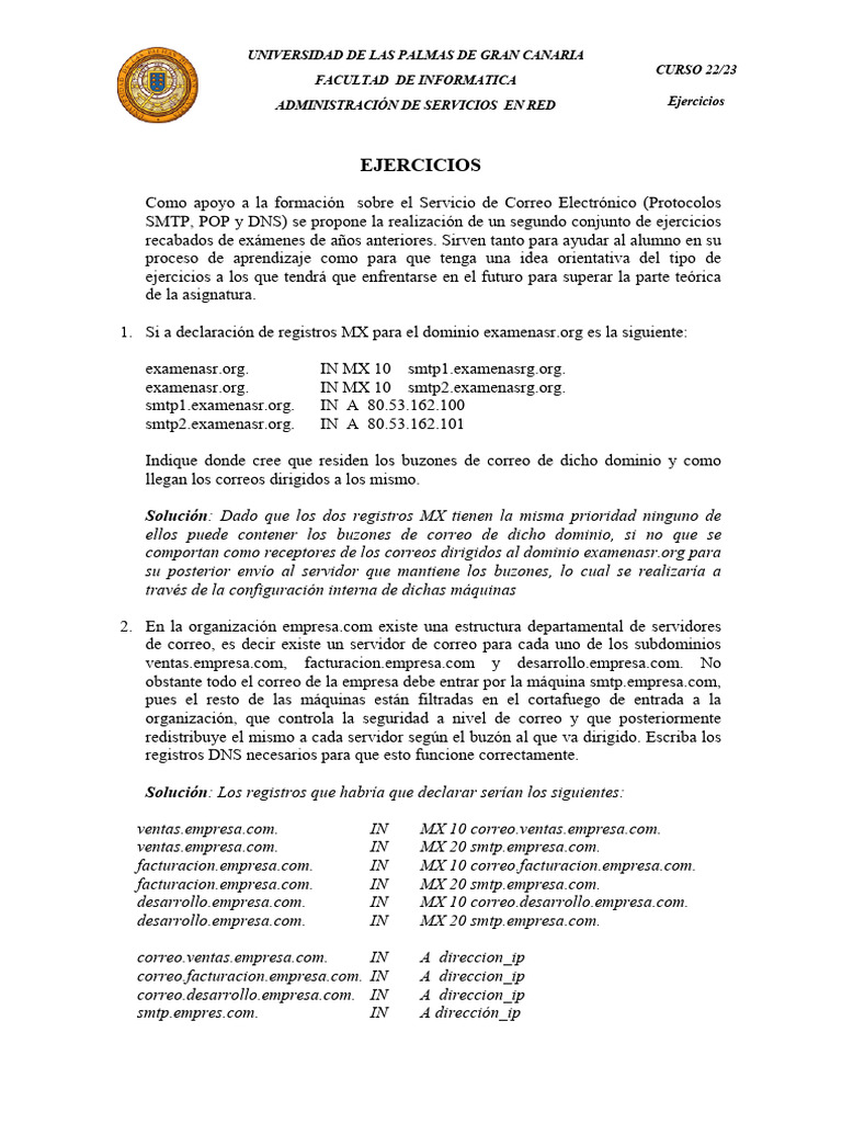 Ejercicios SMTP 2023 Soluciones | PDF | sistema de nombres de dominio | Informática