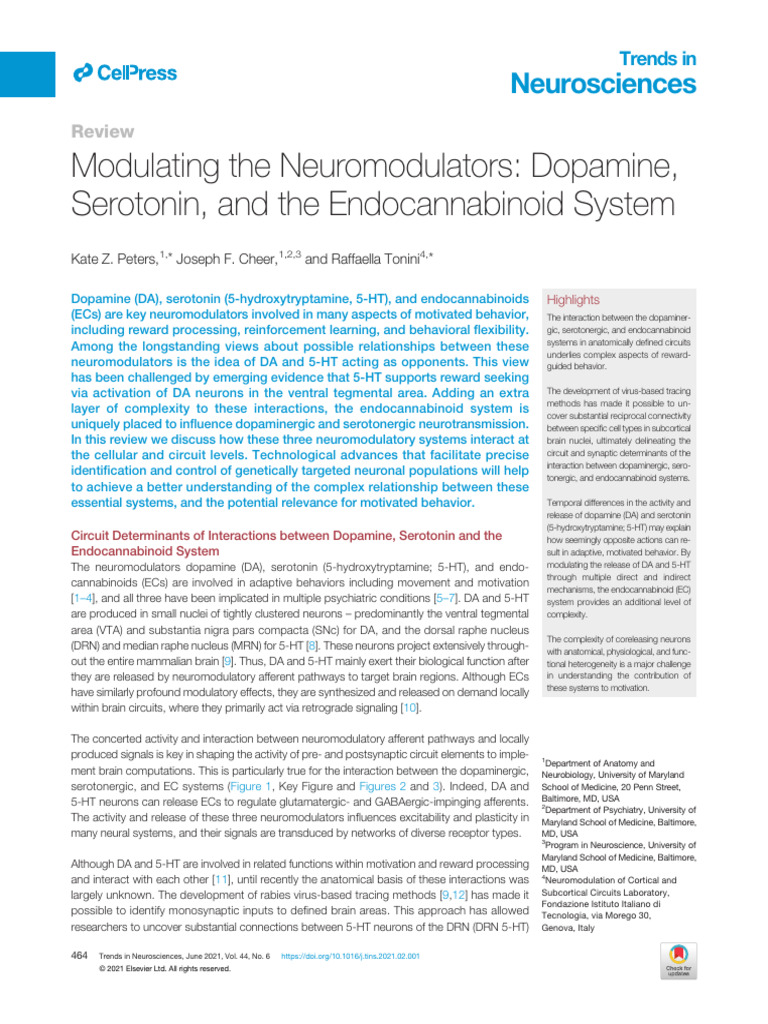 Neuromodulators: Dopamine, Serotonin, ECs | PDF | Reward System | Serotonin