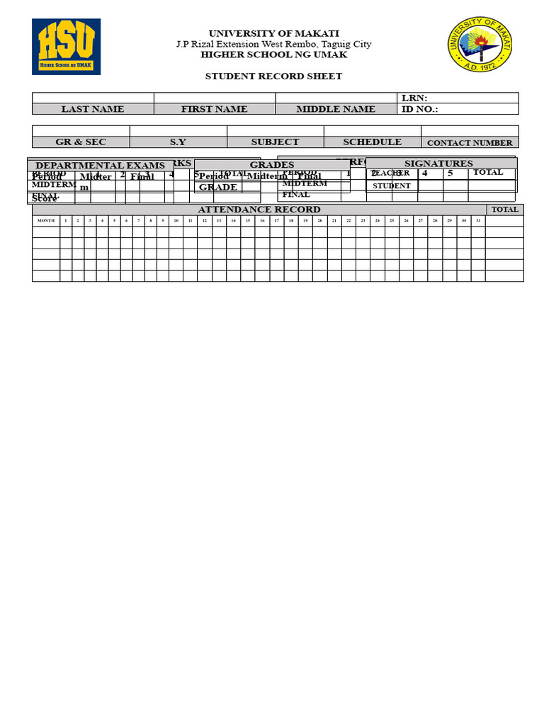 student record sheet | PDF