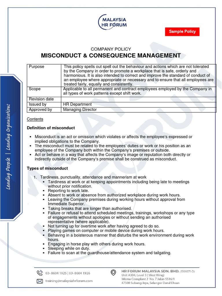 MISCONDUCT CONSEQUENCE MANAGEMENT - Policy | PDF | Personal Protective ...