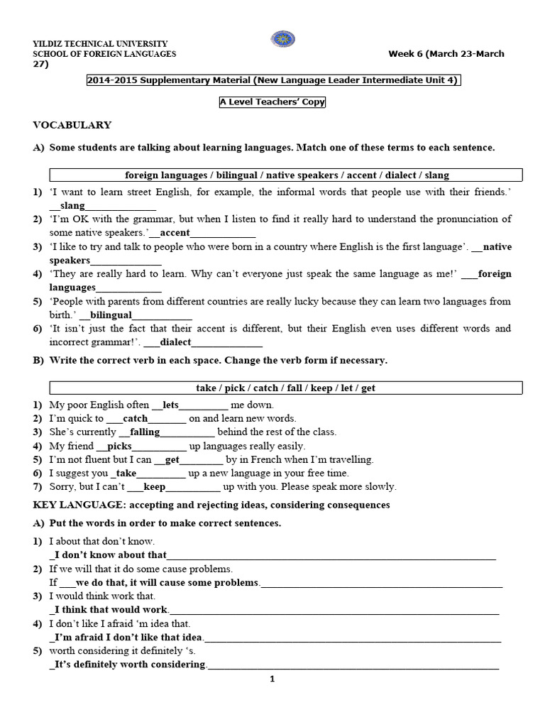 New Language Leader Intermediate Unit 4 - AnswerKey (3) 2 | PDF ...