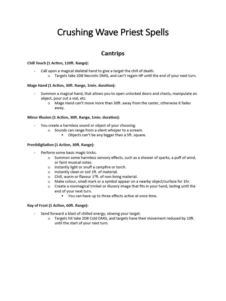 Crushing Wave Priest Spells | PDF