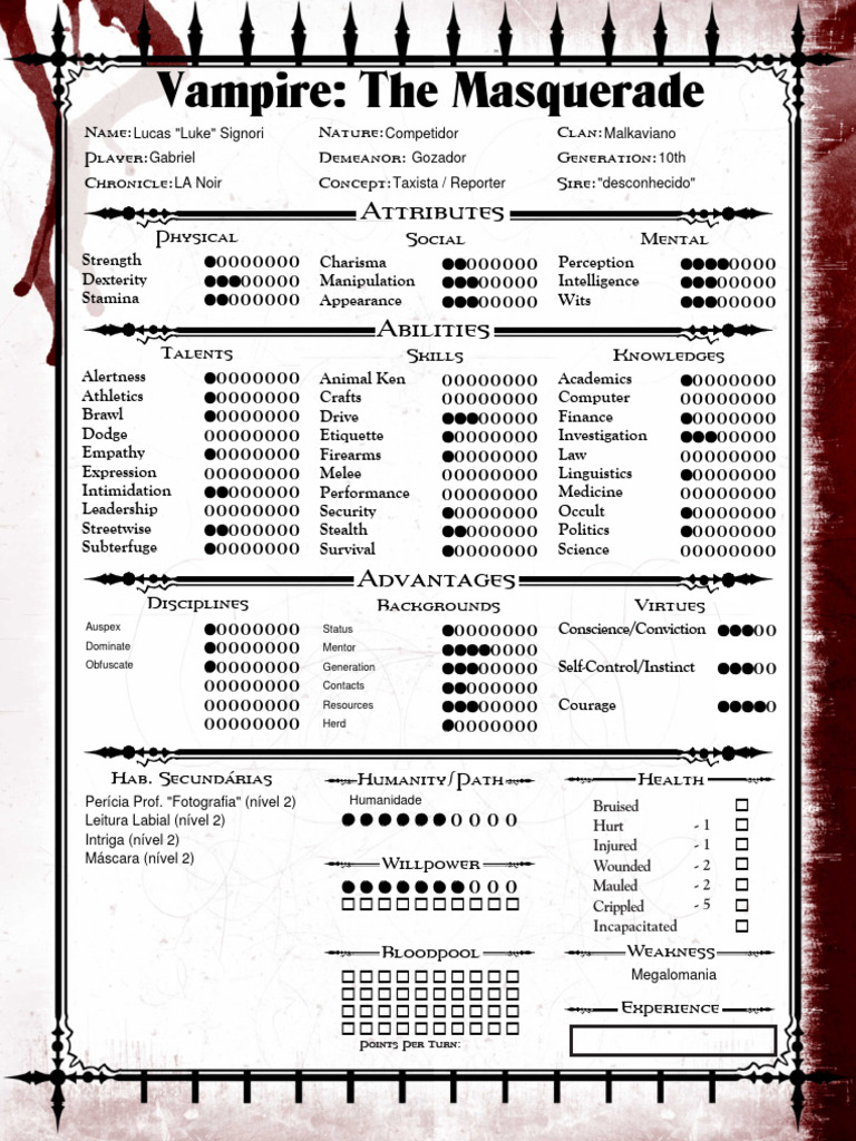 Vampire: The Masquerade Character Sheet | PDF