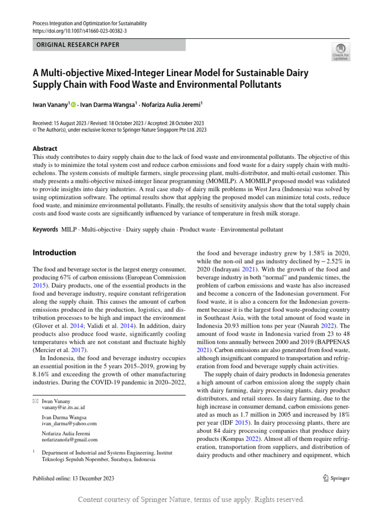A Multi Objective Mixed Integer Linear Model For S Pdf Mathematical Optimization Linear